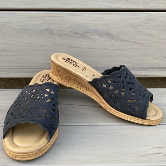 Spring Step | Shoes | Spring Step Black Slipon Peep Toe Wedge Sandals ...